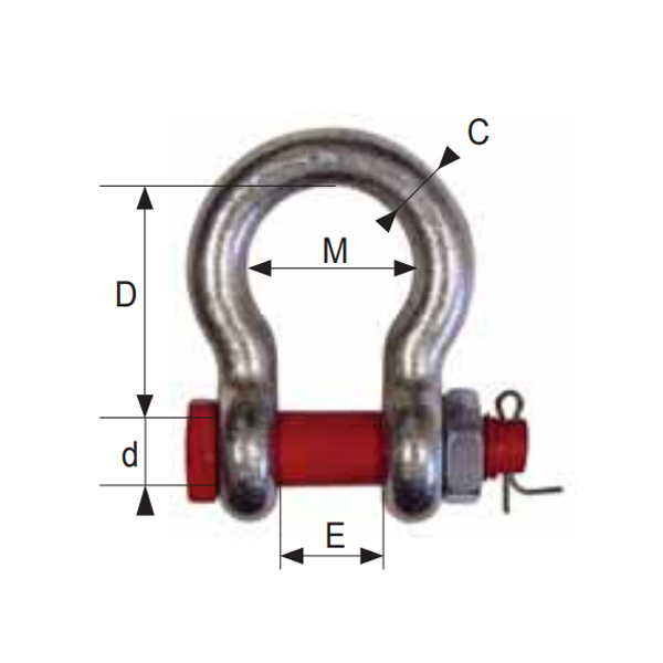 Manille lyre acier haute résistance axe boulonné Levac CMU 750 kg 5211B