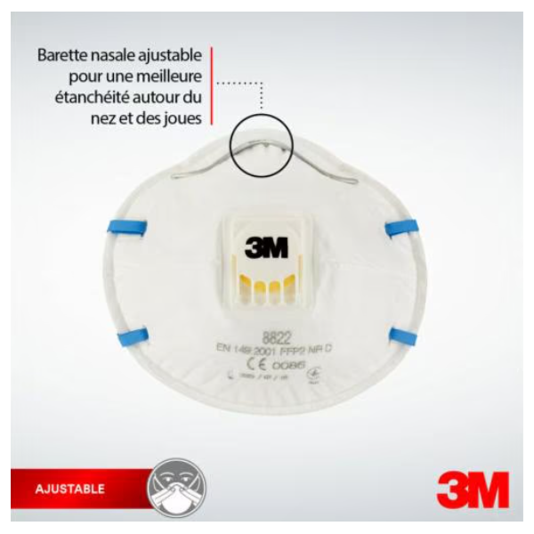 Masque de protection à coque FFP2 3M 8822 - lot de 3