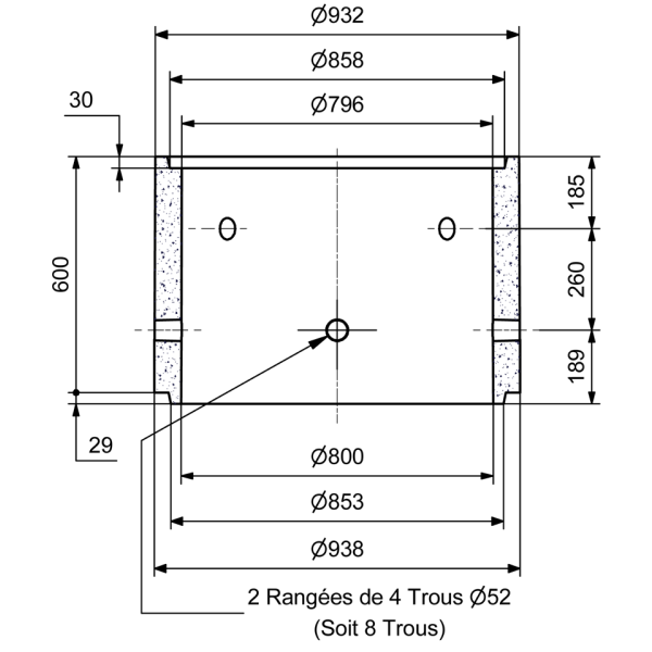 Buse de puit perforée à emboîtement - 800 MM x 600 MM