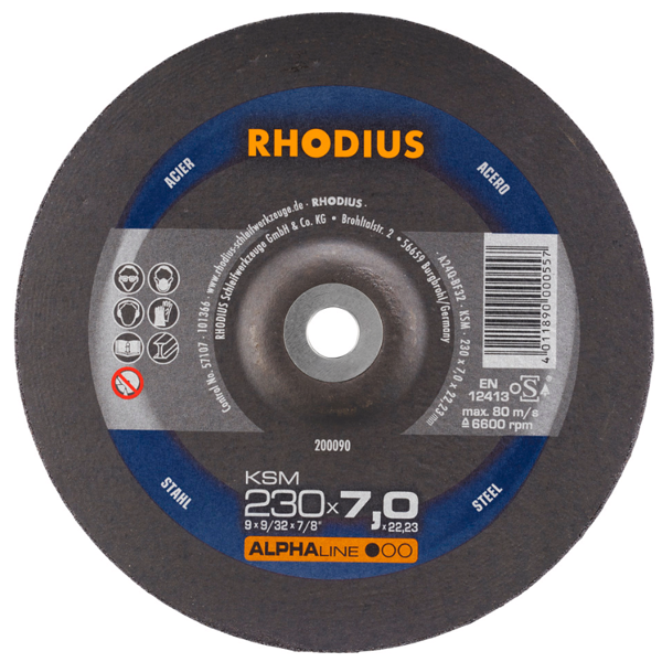 Disque à meuler acier KSM Rhodius 230 x 7.0 x 22.23 mm 200090