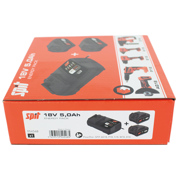 Pack énergie Spit avec 2 batteries 18V - 5Ah et chargeur rapide pour AG18 - D18 - S18 - W18 et P18