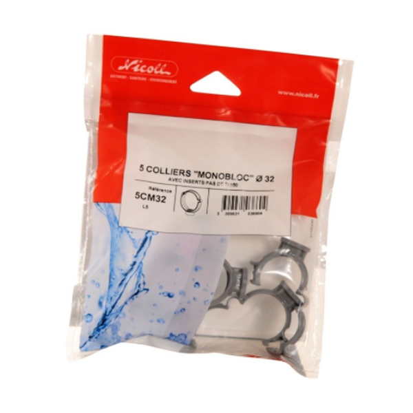 Collier monobloc Nicoll pour système d'évacuation - Diamètre 32 mm - Polypropylène gris - Sachet ...