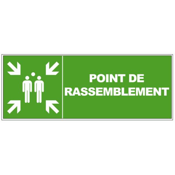 Panneau "Point de rassemblement" adhésif- 320 mm x 120 mm - PVC - Vert